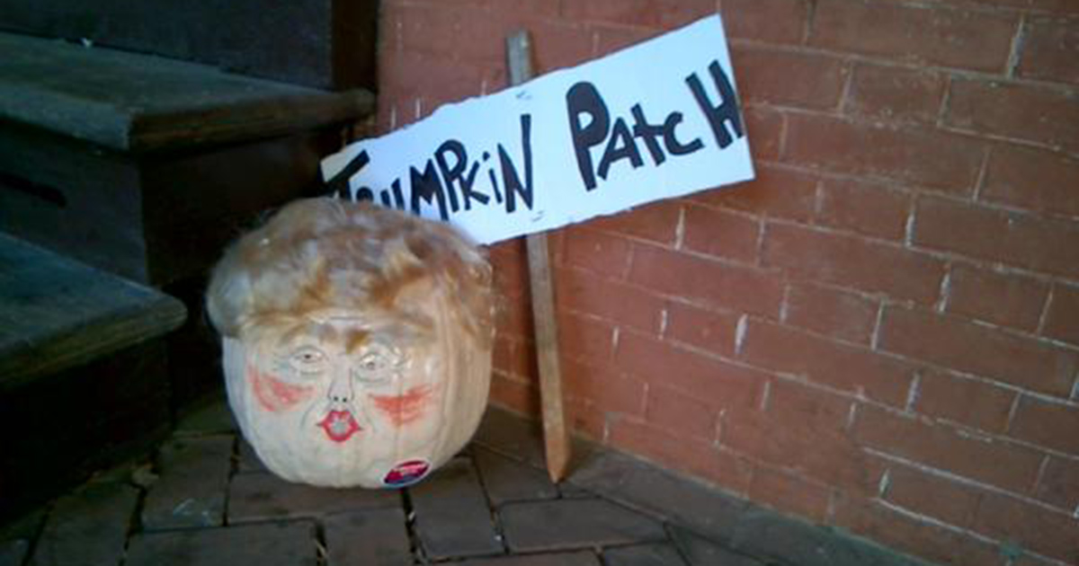 There is a 'Trumpkin' patch outside Larry Sabato's house