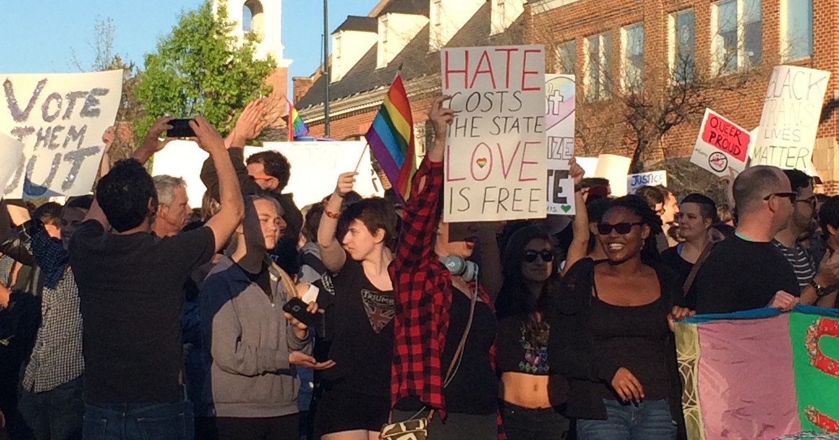 Hundreds gather on Franklin Street in protest of House Bill 2