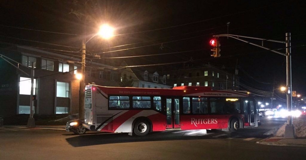Rutgers bus and car crash on College Ave