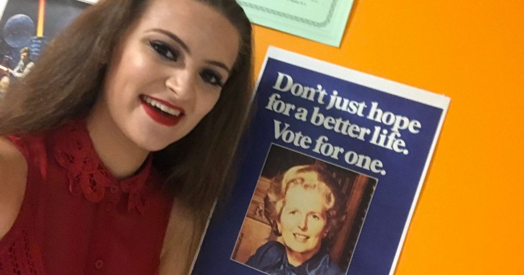 UoL Young Tory poses with Thatcher poster on day of Hillsborough verdict