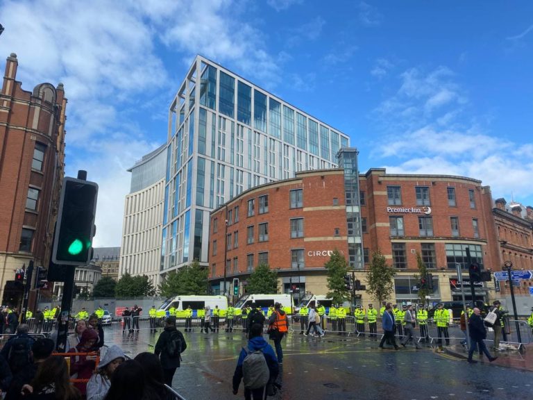 Tory conference arrives in Manchester while thousands take to the ...