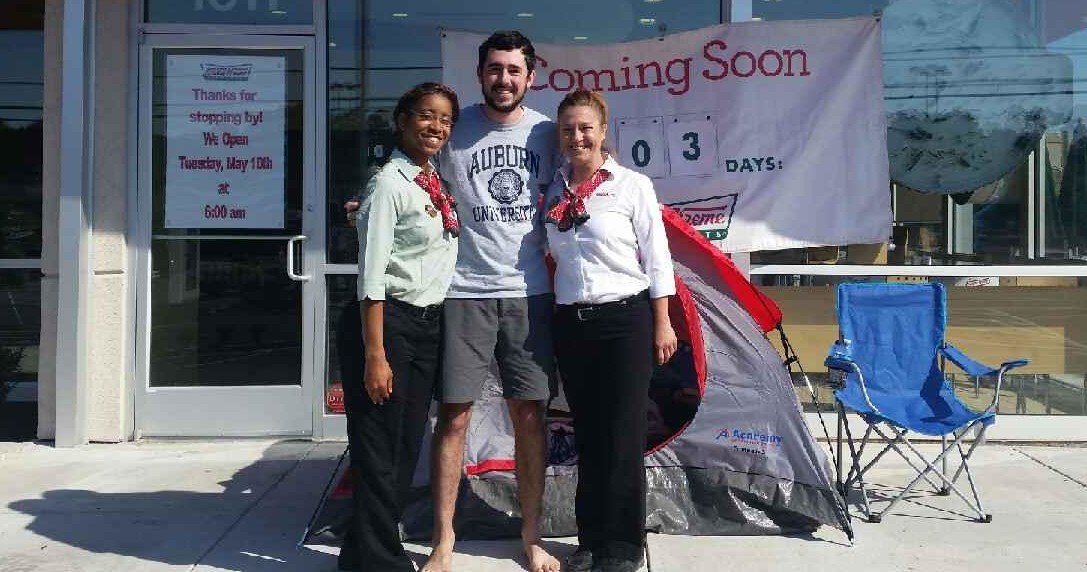 AU junior Adam Brasher was the first person in line for Krispy Kreme's ...
