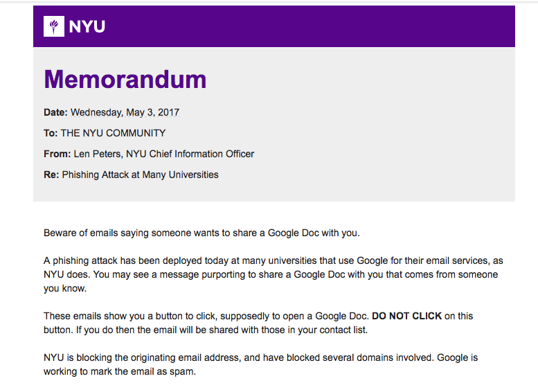 College students are being sent phishing scams disguised as Google docs